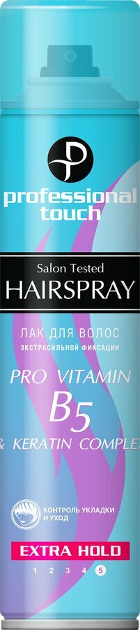 Лак для волос PROFESSIONAL TOUCH Pro-vitamin B5&Keratin Complex, экстрасильная фиксация, 265мл