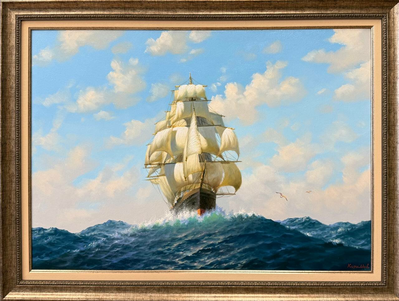 Картина маслом, морской пейзаж "Навстречу новым открытиями" 50х70 см. Автор Кириллов Карен