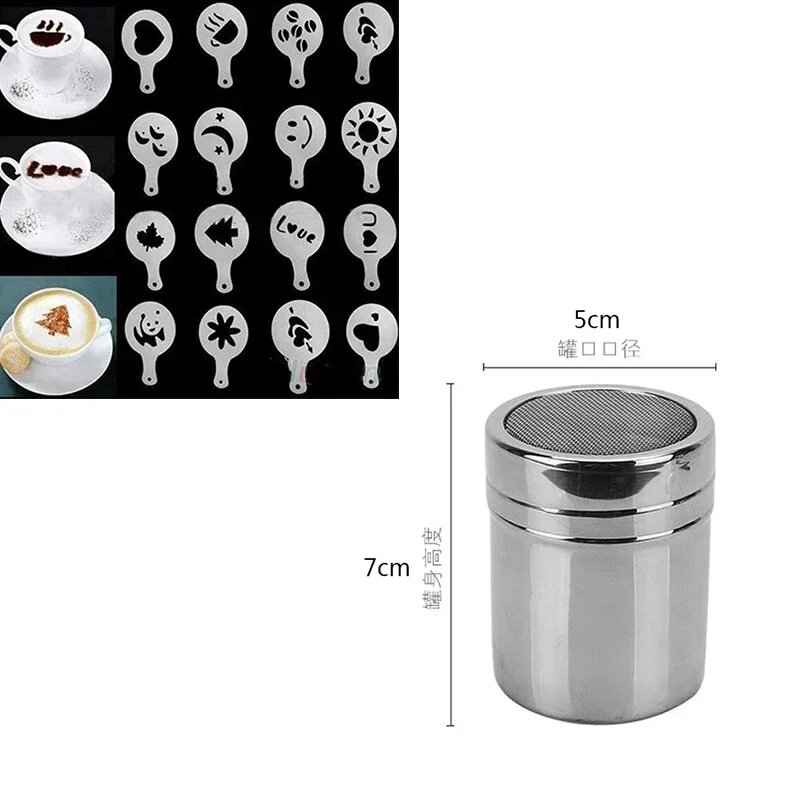 Шейкер для кофе и шоколада из нержавеющей стали или набор трафаретов для кофе set 1