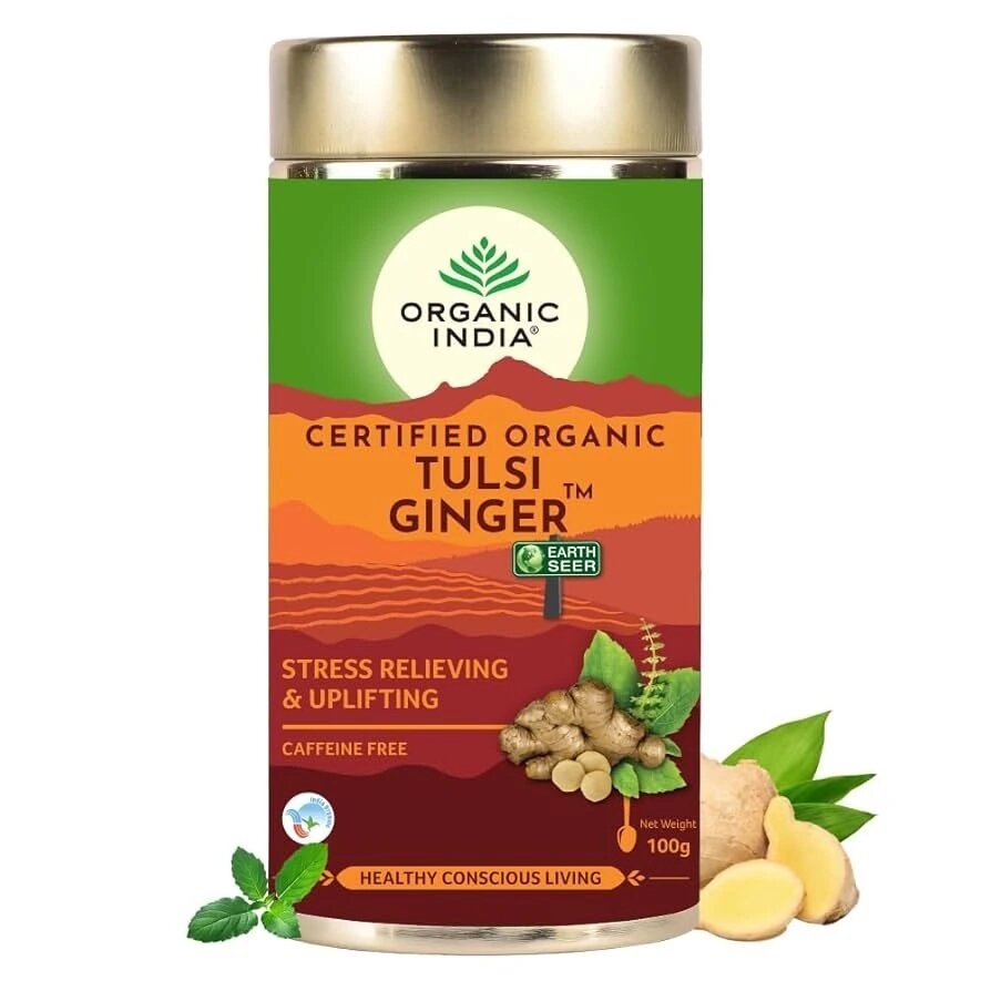 Чай тулси с имбирем Tulsi Ginger Organic India 100г (банка)