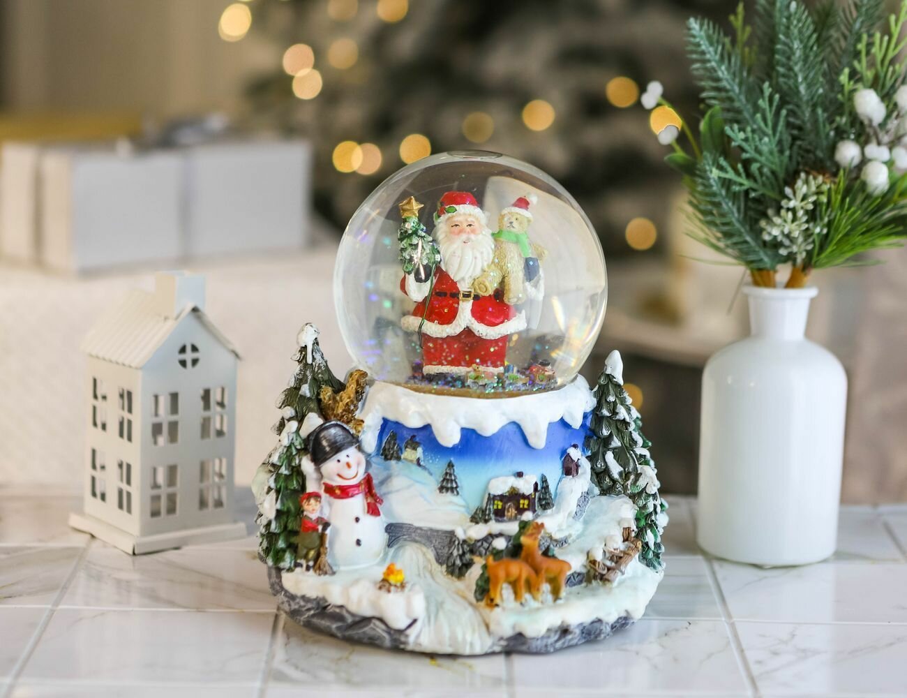 Музыкальный снежный шар лучшие подарки от санты, LED-огни (смена цветов), динамика, 20 см, Sigro 50-1860