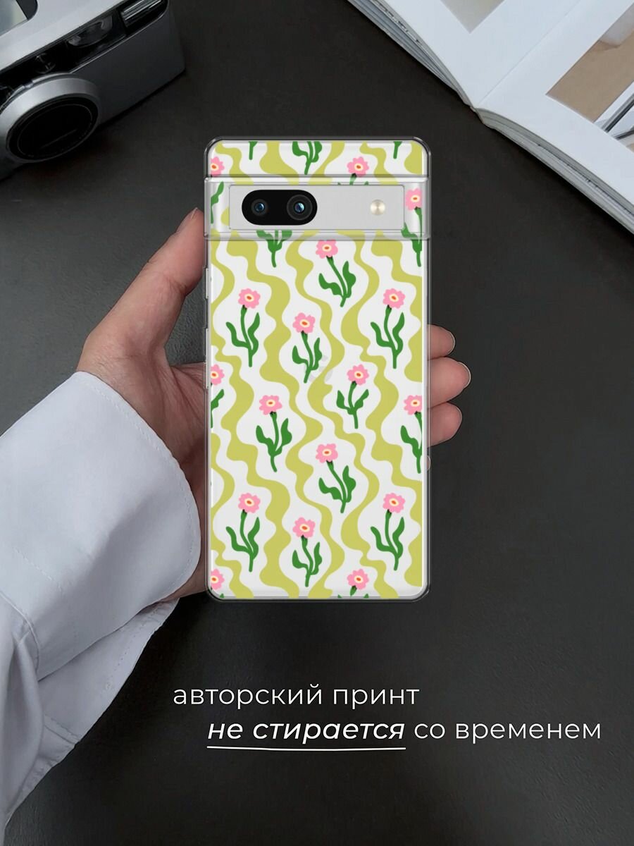 Чехол на Google Pixel 7a / Гугл Пиксель 7a с принтом "Волнующие цветы", прозрачный — фото 1