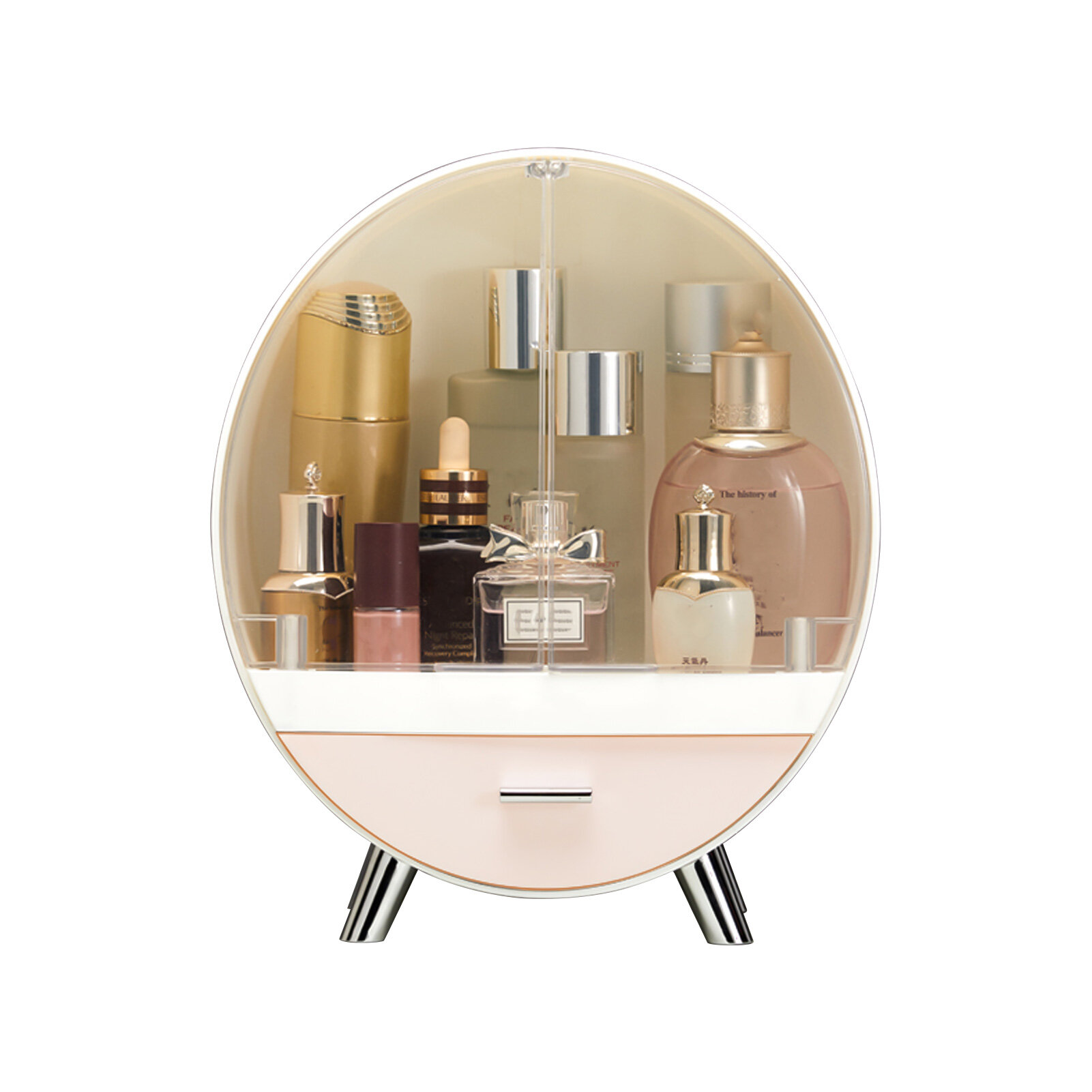 Органайзер для косметики с большим объемом, кейс для отображения косметики, стеллаж для тумбы на стол, для помады, уходовой косметики, кистей для макияжа, парфюма, пудры, масок, цвет: розовый, серый (по желанию), материал: PS+PC, размер продукта: 30.5 *