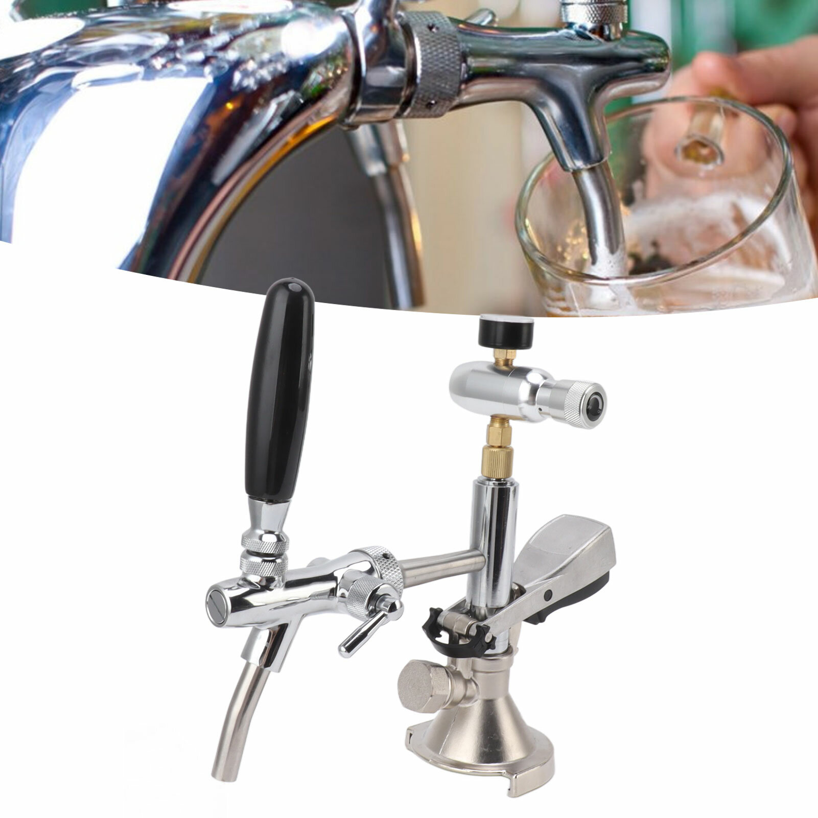 4-дюймовый пивной насос для вечеринки, латунный насос для пивных бочонков из нержавеющей стали, многоразовый насос для разливного пива с манометром для домашнего пикника-бара