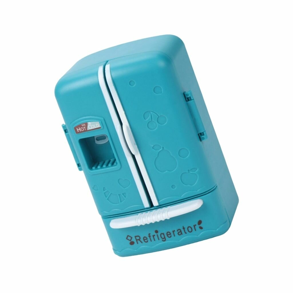Миниатюрный игрушечный мини-холодильник с двумя дверцами, имитирующий еду, синего цвета