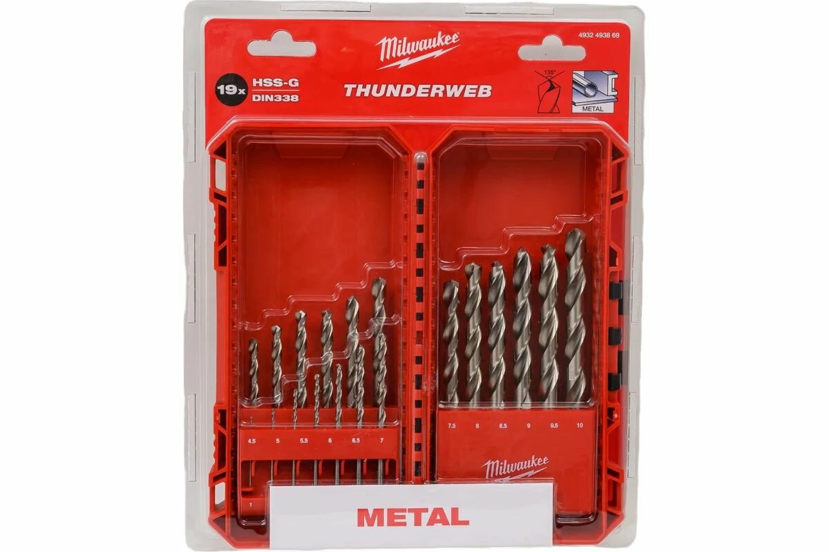 Сверла по металлу THUNDERWEB HSS-G набор 19 ед. (1-10 мм) GEN III Milwaukee 4932493869