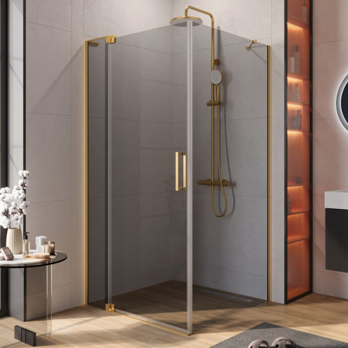 Душевой уголок Cezares Slider AH 1 100-100/110 GRIGIO BORO профиль брашированное золото, стекло серое