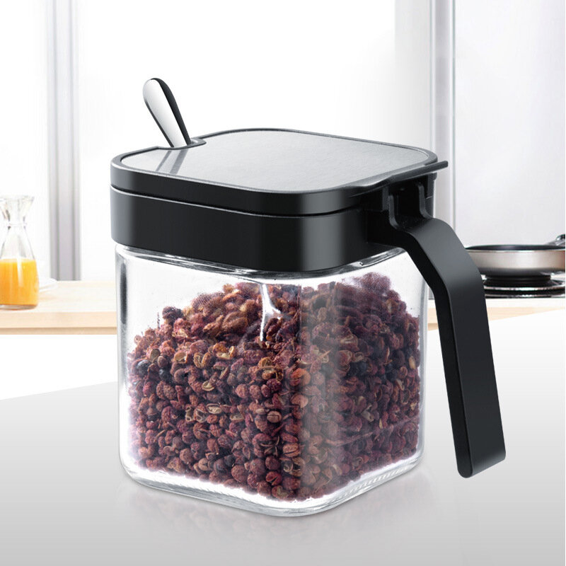 Термостойкая стеклянная банка для приправ Соляная банка Бутылка для приправ с ручкой Костюм для приправ с ложкой