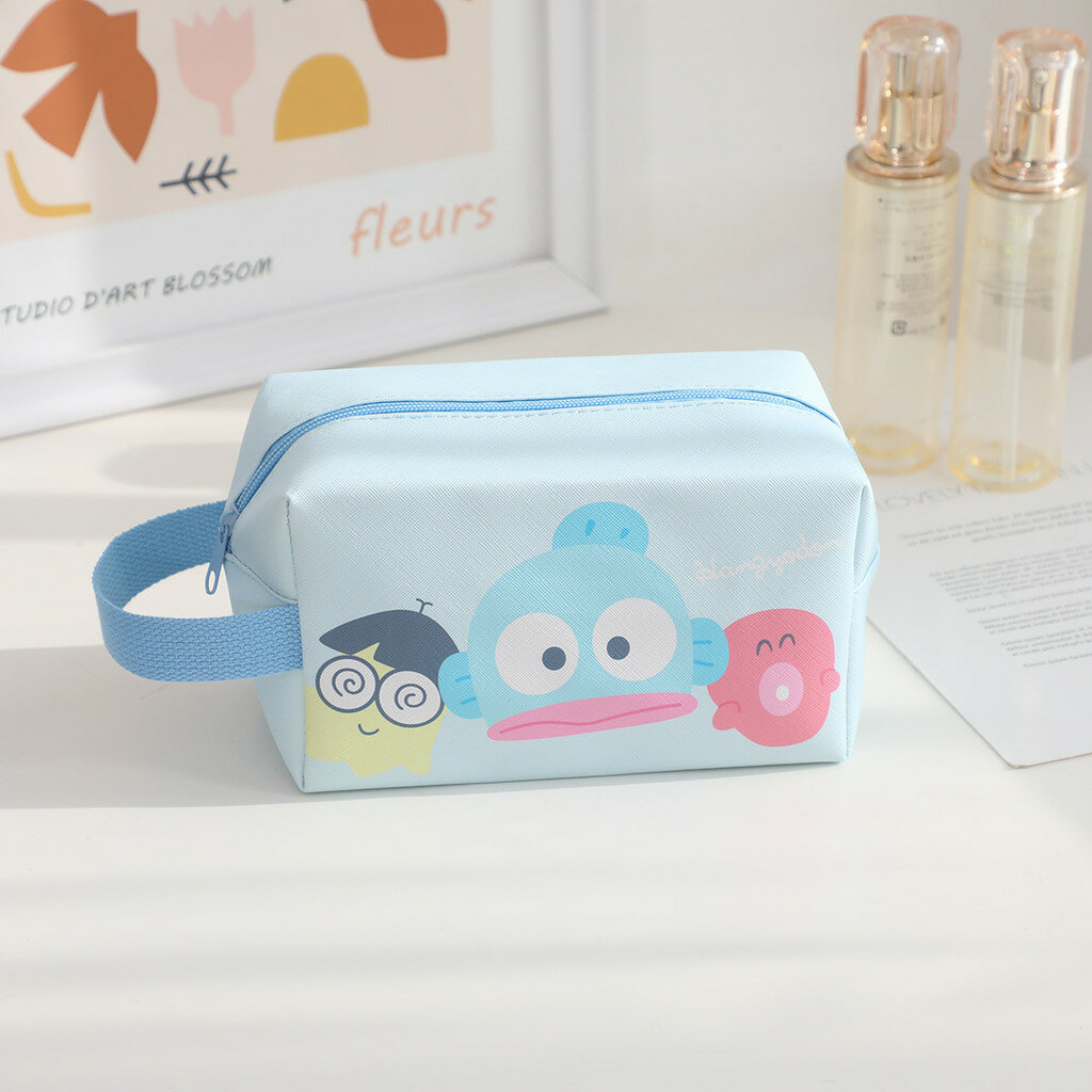 Polka dots pochacco head travel storage bag pu compact multiuse travel case for makeup and stationery ugly fish sticker