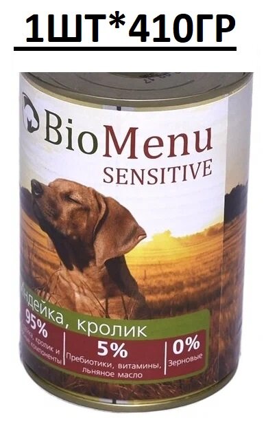 BioMenu гипоаллергенные консервы для собак индейка и кролик 410 г * 1ШТ