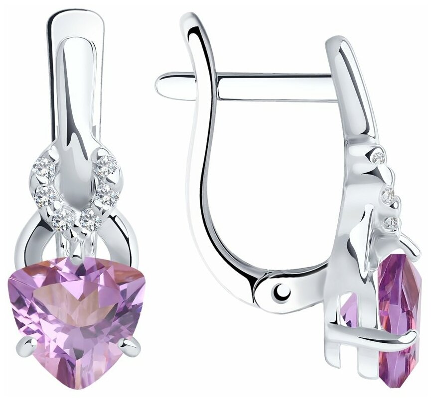 Серьги, серебро, 925 проба, родирование, аметист, фианит