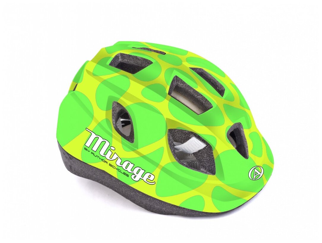 Шлем 8-9089974 с сеточкой Mirage 198 INMOLD детский/подростковый 12 отверстий, зелено-желтый 52-56см AUTHOR