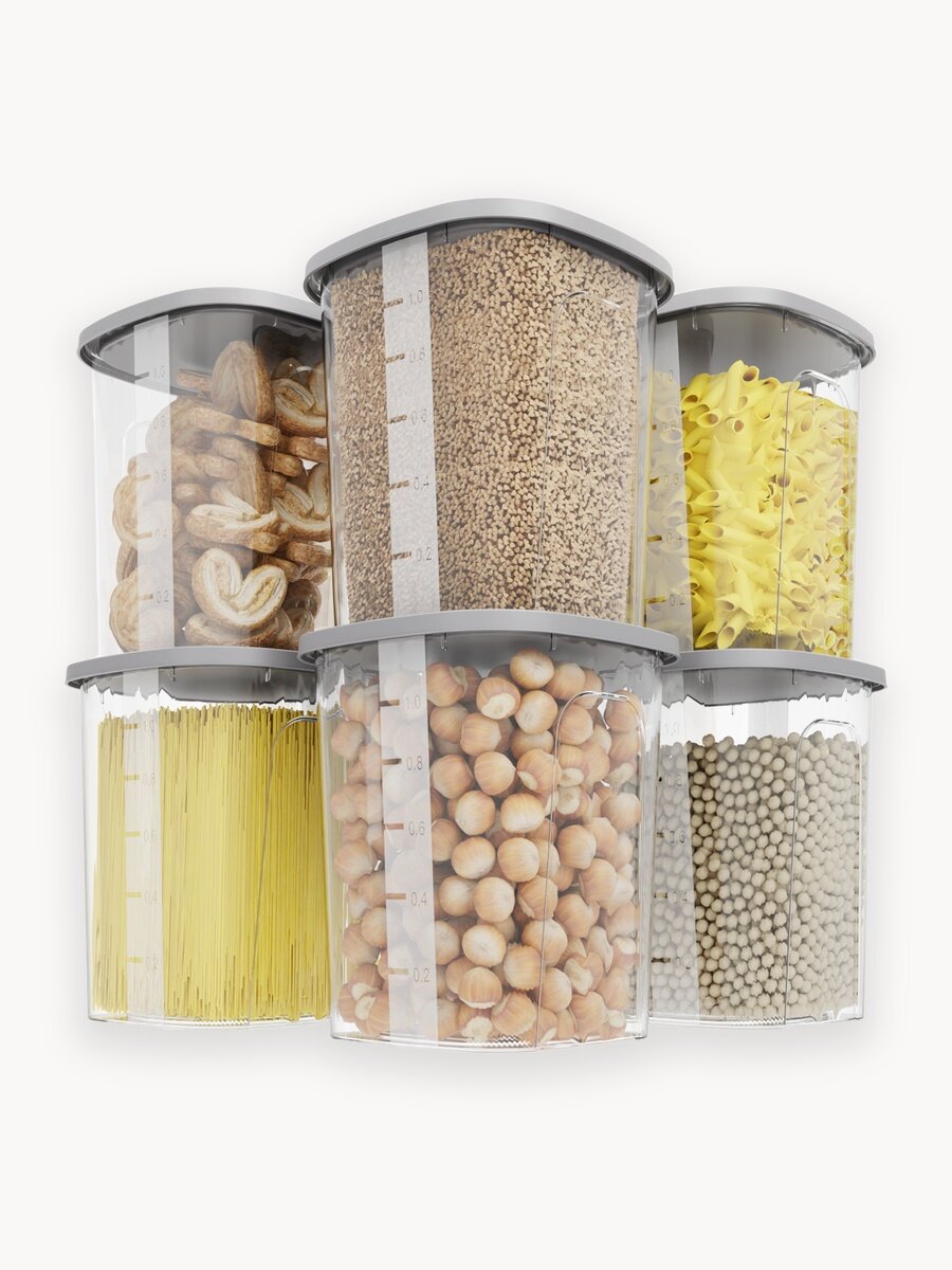 Набор контейнеров Контейнер&Container, для сыпучих продуктов, 6 шт, с мерной шкалой, квадратные