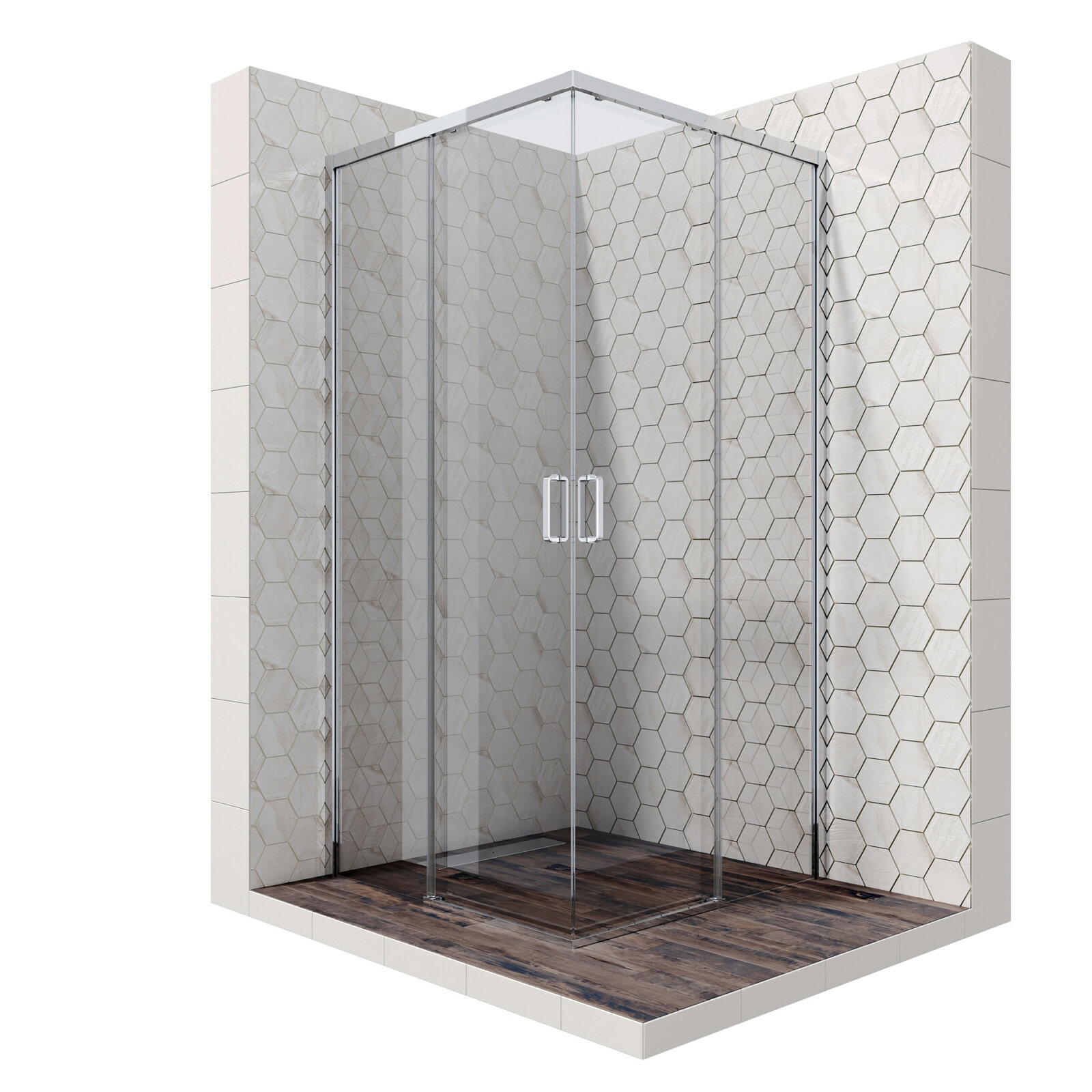 Душевой уголок 90х90 см с раздвижными дверями Ambassador Queen 11011104: душевое ограждение из стекла 6 мм, профиль хром