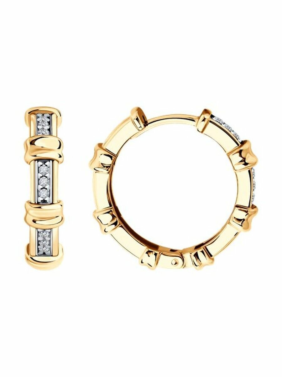 Серьги конго, серебро, 925 проба, золочение, фианит