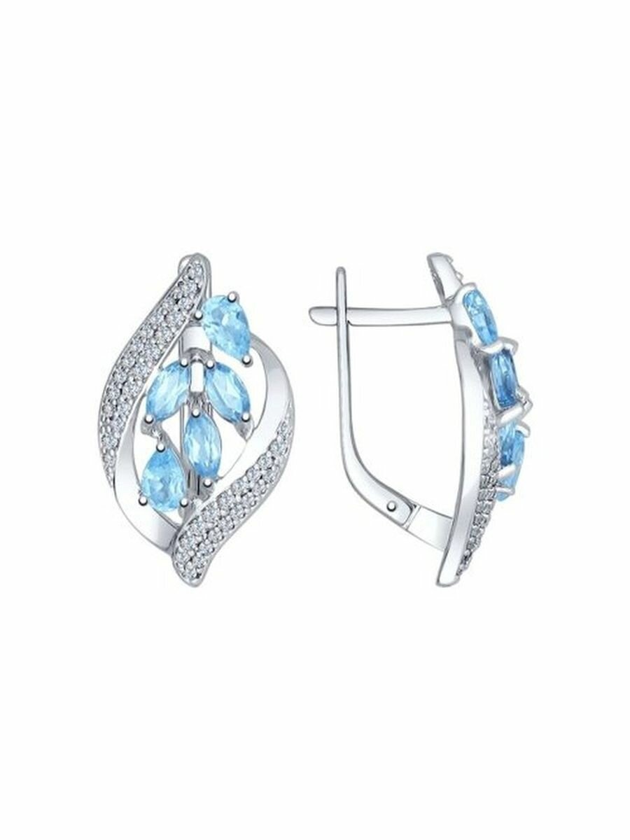 Серьги, серебро, 925 проба, родирование, топаз, фианит