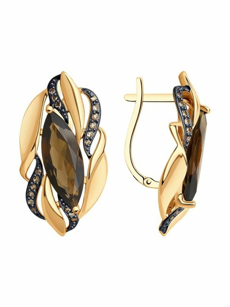 Серьги, красное золото, 375 проба, фианит, раухтопаз