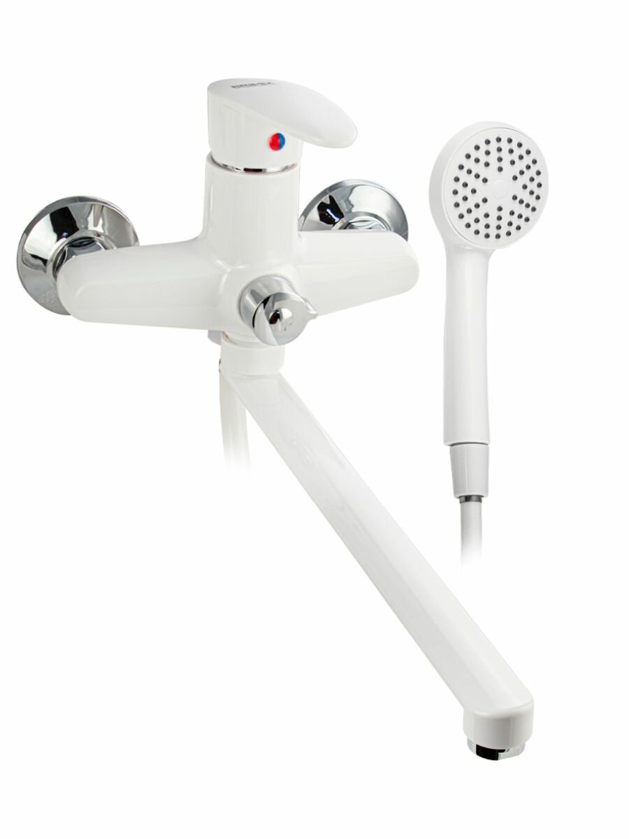 Смеситель для ванны, длинный излив, шаровый, из АБС пластика белый 5561 Brimix