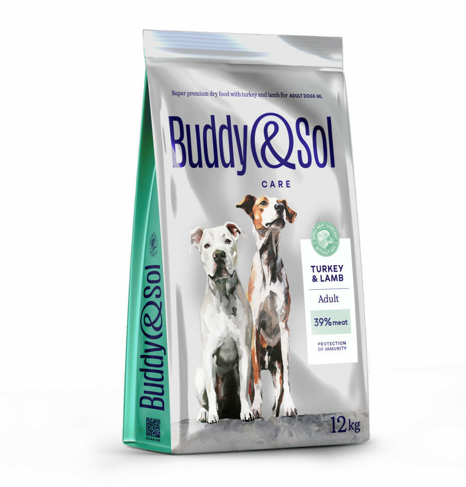 Buddy&Sol Care Adult M/L сухой корм для взрослых собак средних и крупных пород с индейкой и ягненком - 12 кг
