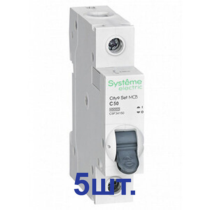 Автоматический выключатель Systeme Electric City9 Set (C9F34150) 1P 50А тип АС 4,5 кА 230 В на DIN-рейку (5 шт.)