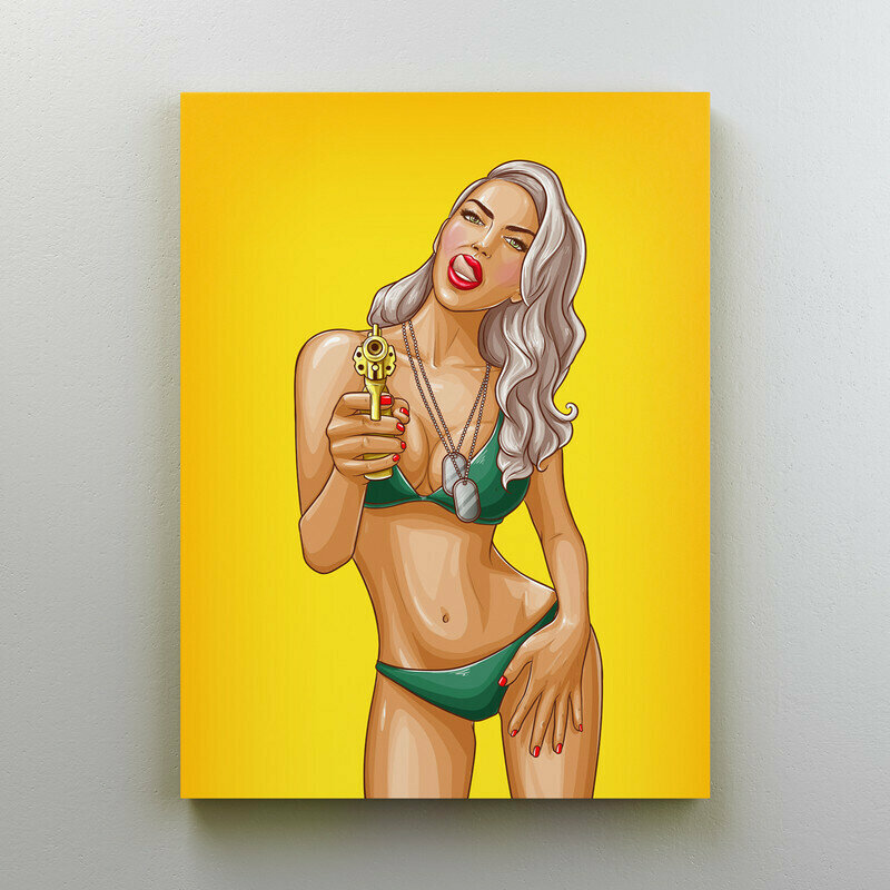 Интерьерная картина на холсте "Винтажный постер - девушка в бикини" размер 45x60 см