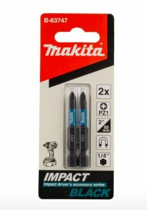Усиленные магнитные биты РZ1 1/4"/50мм E-form Impact Black Makita B-63747 2шт/уп