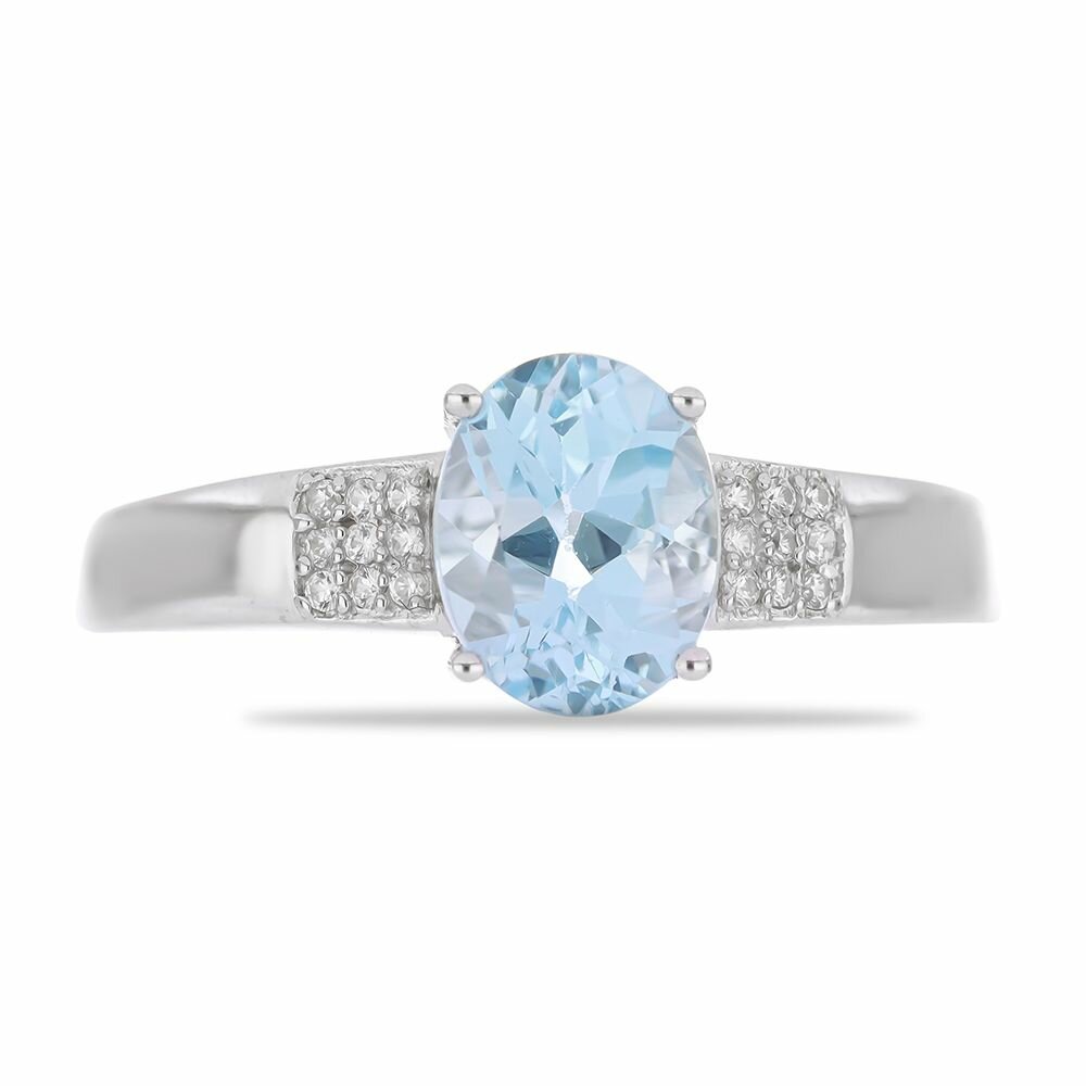 Кольцо, серебро, 925 проба, родирование, циркон, топаз