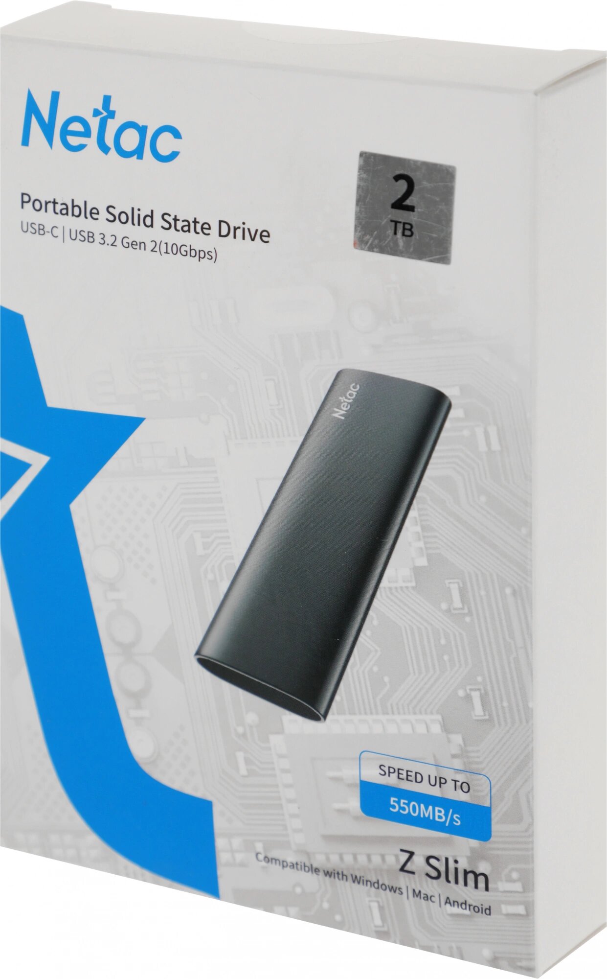 Внешний накопитель SSD Netac NT01ZSLIM-002T-32BK Z SLIM Черный USB 3.2 Gen 2 Type-C 2TB