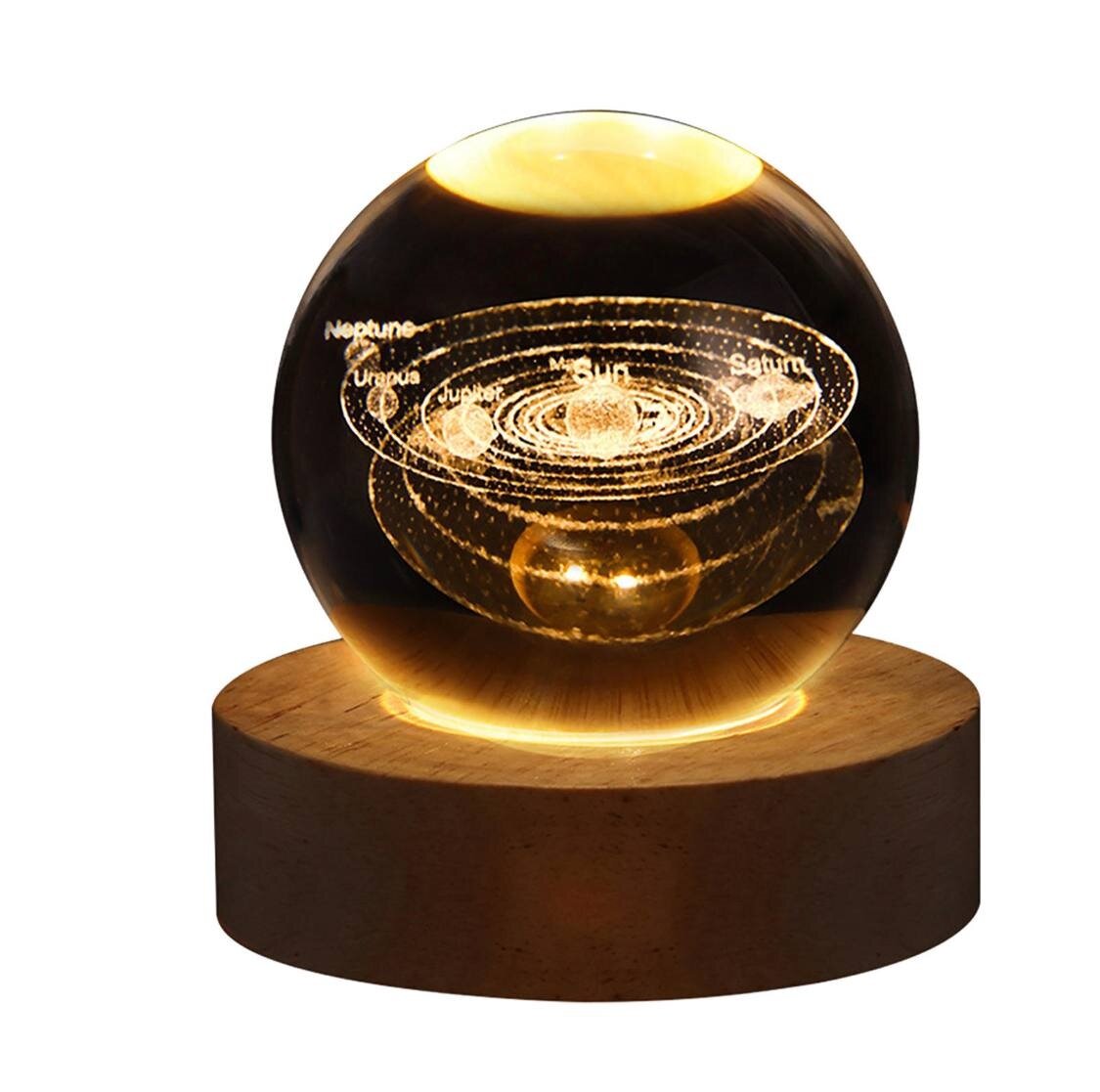 Ночник-светильник "MyPads", 3D солнечная система, LED, хрустальный шар, деревянный