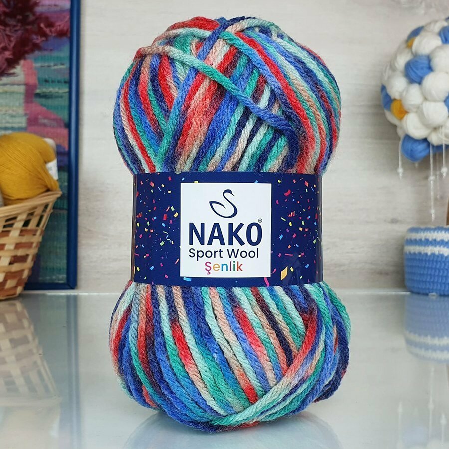 Пряжа Nako SPORT WOOL SENLIK 87734 принт (5 мотков)