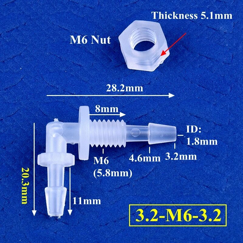 Соединители угловые "пагода" SgooHan M6~G1/2 из полипропилена Синий, 3.2-M6-3.2, 20 Pieces