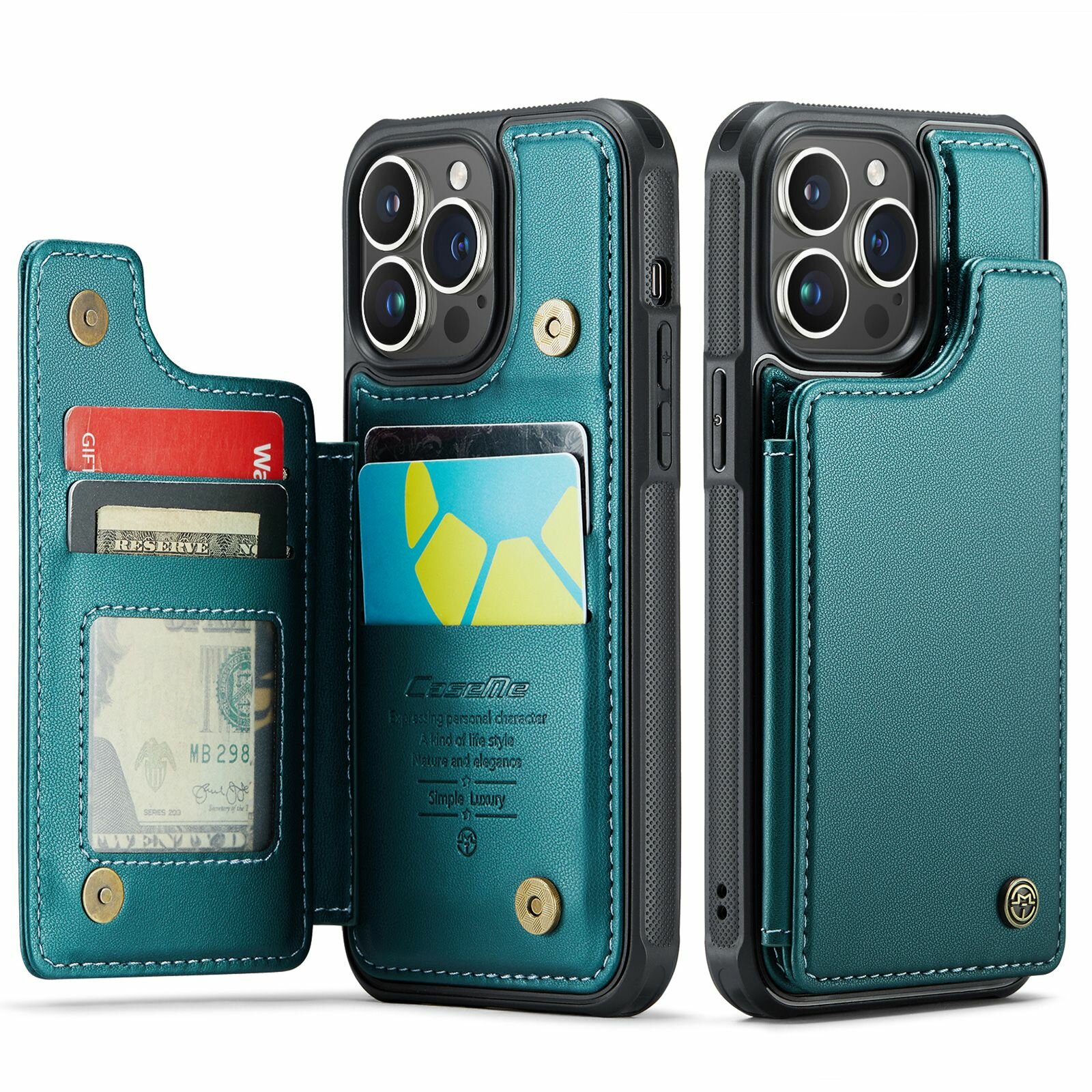 Caseme Кожаный чехол для Apple iPhone 14 Pro / Aйфон 14 про с кожаным держателем для карт и противоударной подставкой