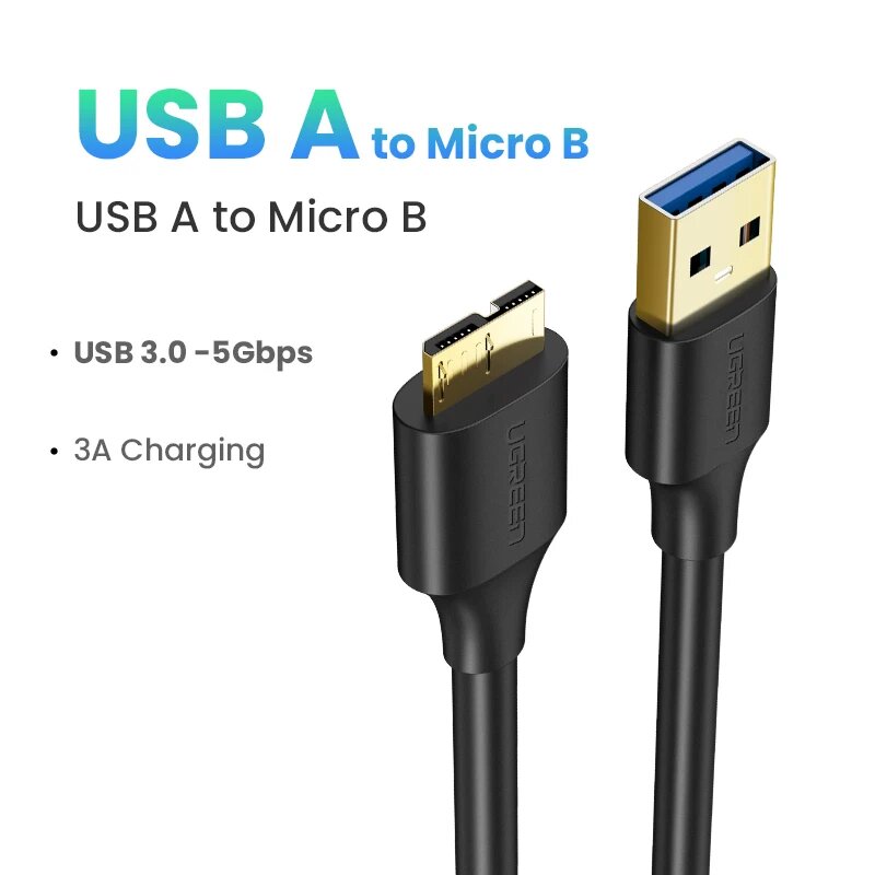UGREEN Кабель Micro B USB 3.0 для жесткого диска 1m, PVC USB A