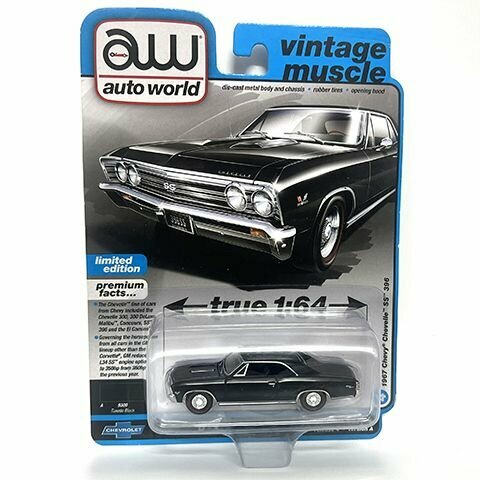 Машинка Auto World 1/64 AW 4-1967 Chevy Chevelle ss 396 Vintage Muscle Black Green Simulation Die-cast Alloy Car Model Collection Toy Children Gift