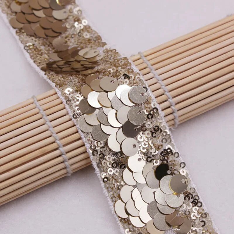 Лента с пайетками 35 мм, полиэстер/хлопок Light Gold