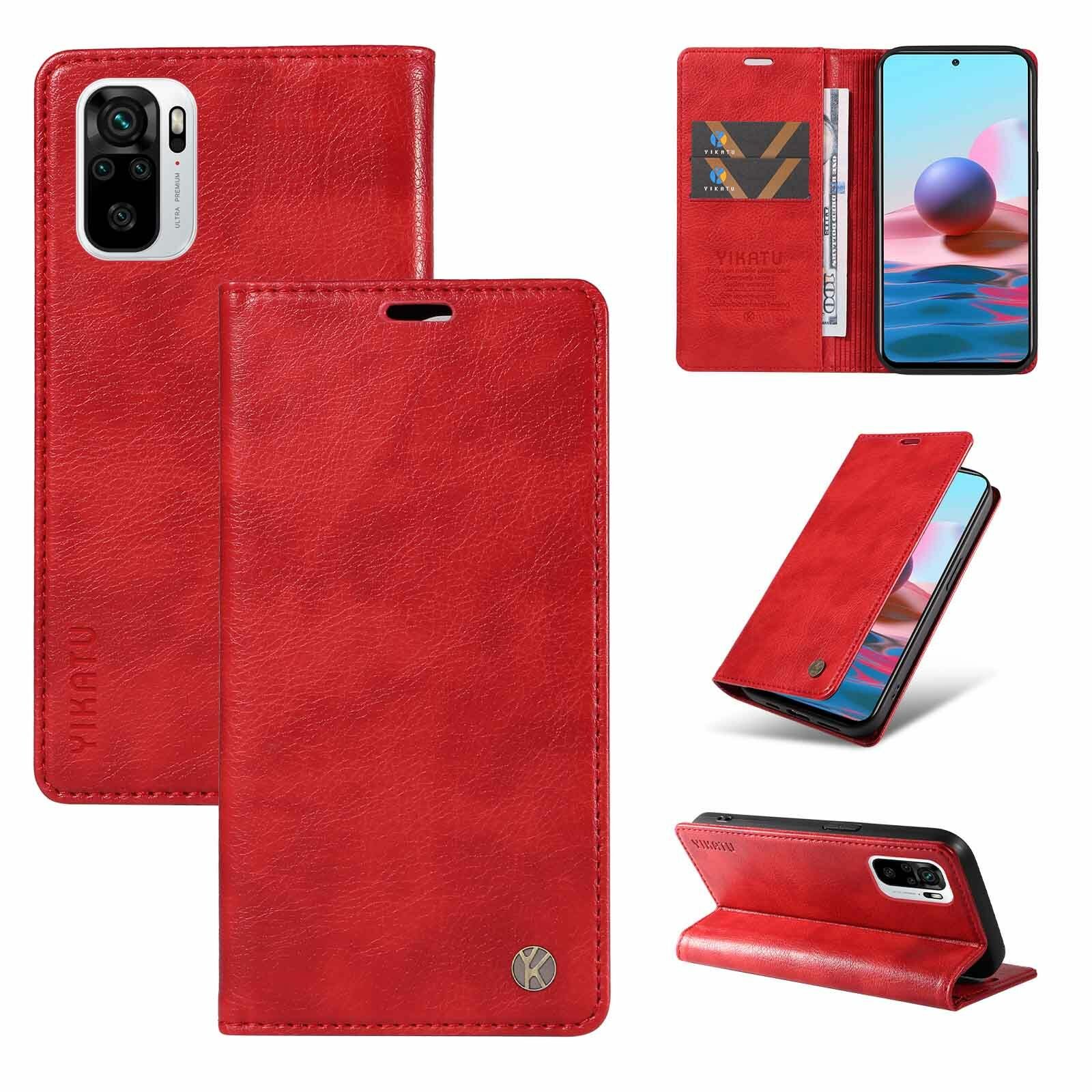 YIKATU Кожаный чехол для Xiaomi Redmi Note 10, Note 10S и Xiaomi POCO M5s (Сяоми Редми Ноут 10, Ксиаоми Поко М5с) с визитницей из экокожи книжка
