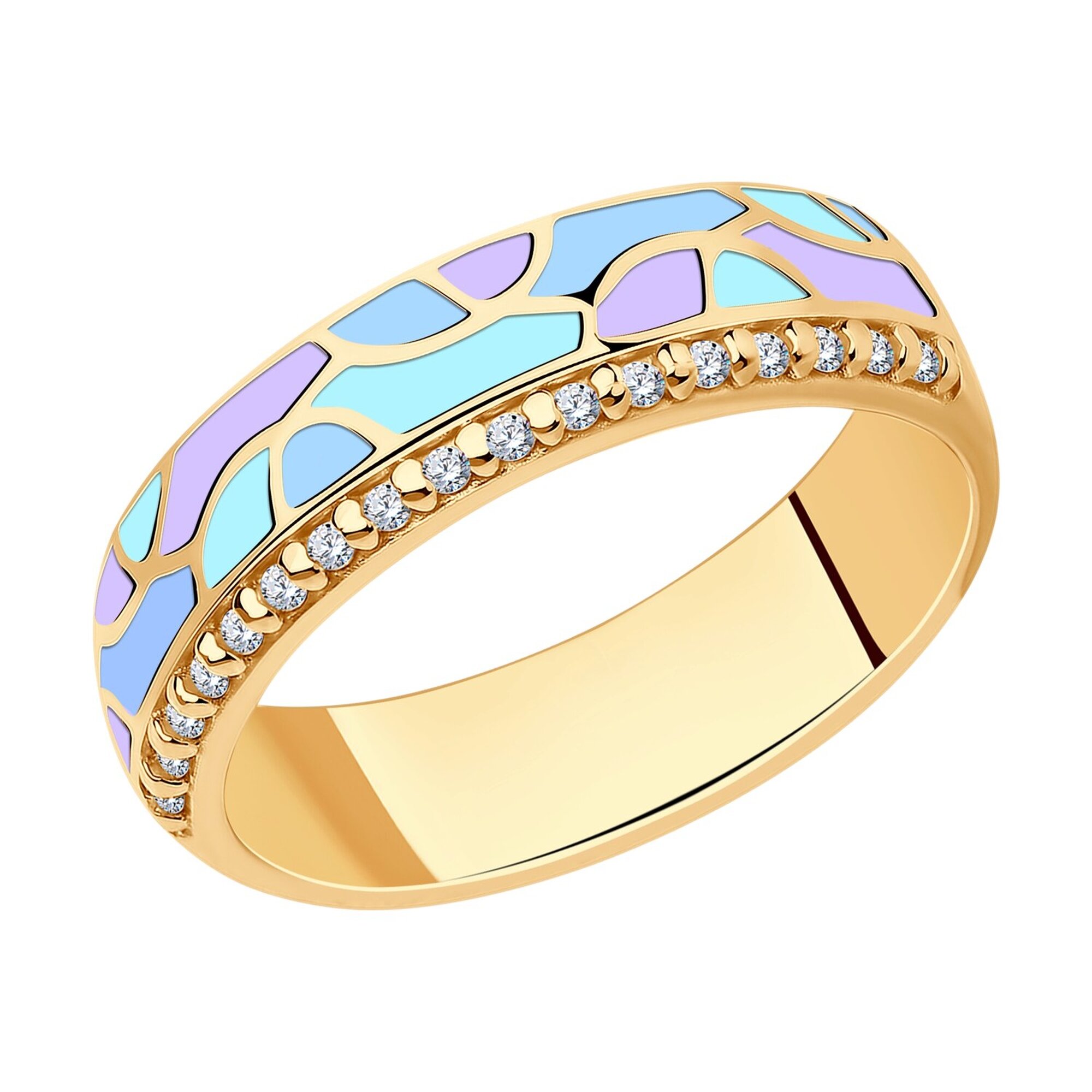 Кольцо дорожка, серебро, 925 проба, золочение, эмаль, фианит