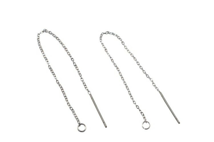 Гвоздики основы для серег Цепочка 100х0,5х0,8мм, отверстие 2мм, цвет стальной, хирургическая сталь, 21-557, 1 пара
