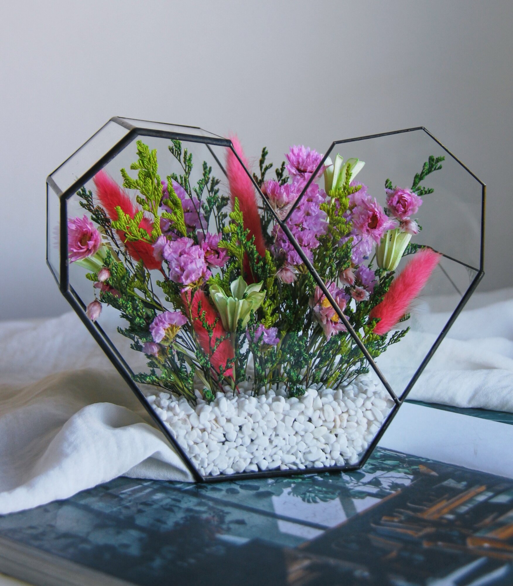 Флорариум Severinside с сухоцветами Сердце Клубничный мохито