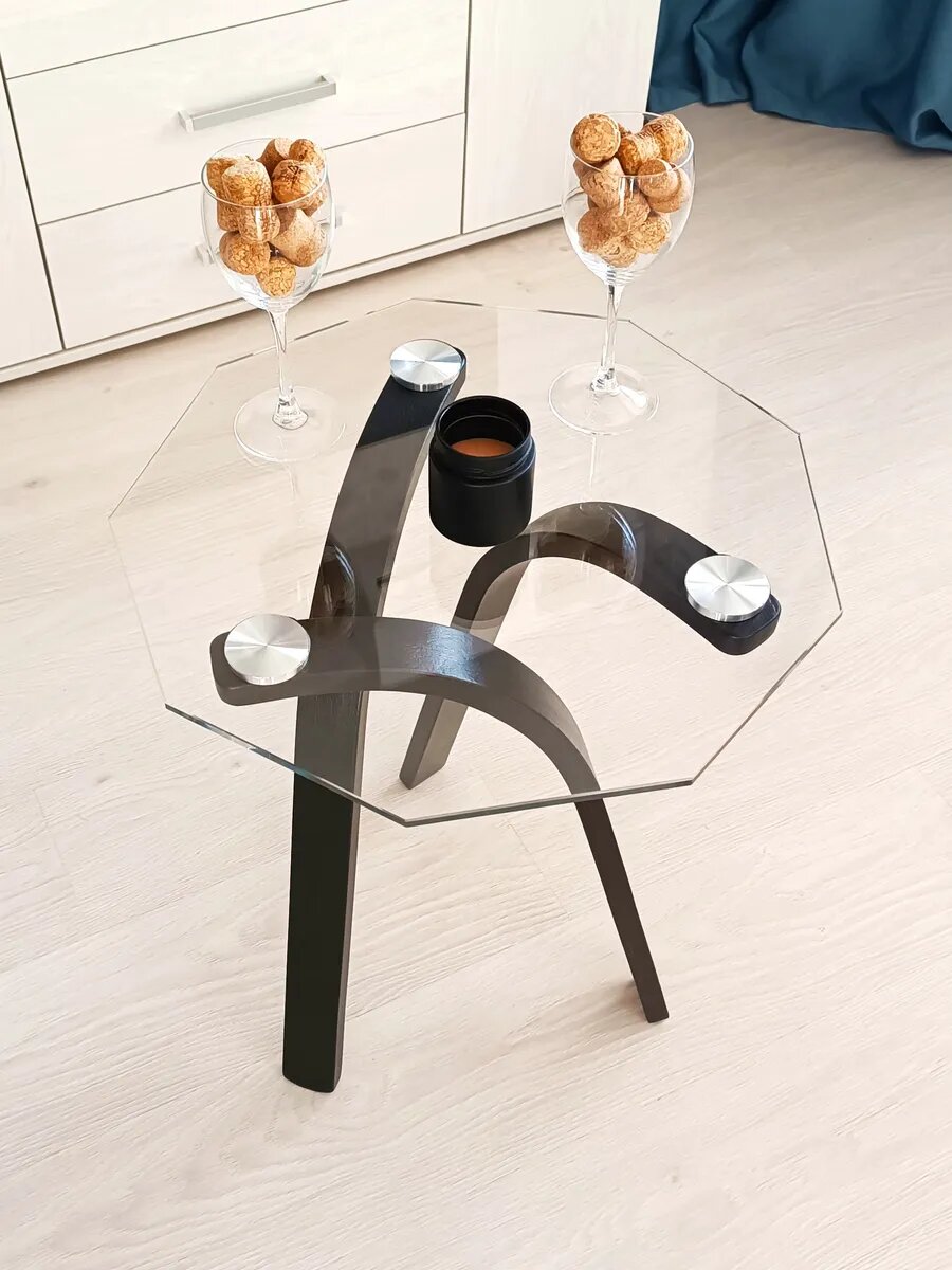 Столик журнальный стеклянный фигурный, 48×48×60 см, Wood Hall