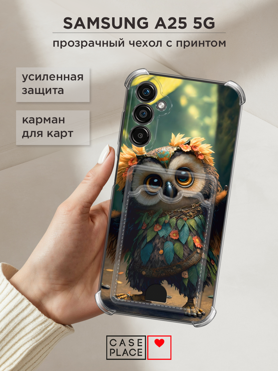 Чехол на Samsung Galaxy A25 5G (Самсунг Галакси A25 5G) с картой и принтом Тропическая сова