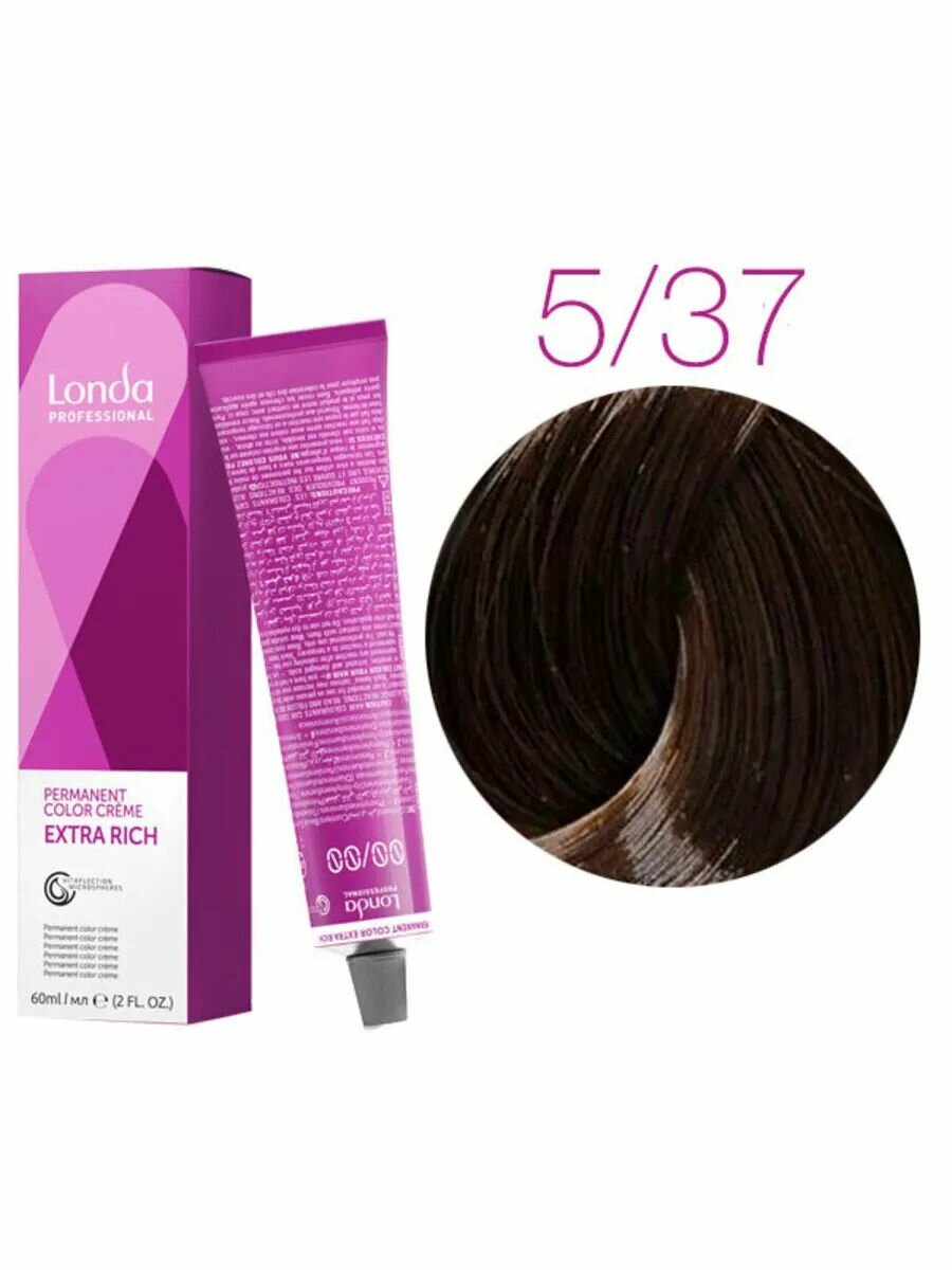 5/37 Стойкая крем краска для волос LondaColor Светлый шатен золотисто-коричневый, 60 мл
