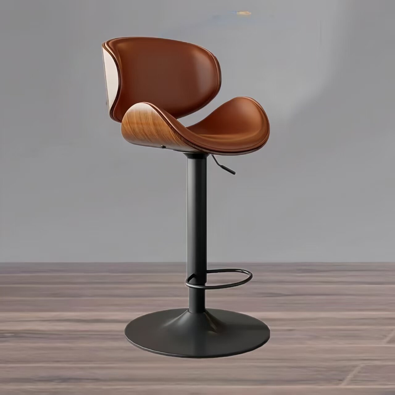 Барный стул, кожаный, металлический, с регулировкой высоты, без подлокотников