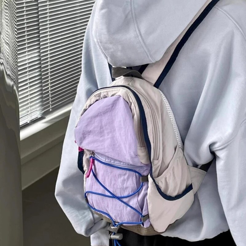 Рюкзаки в стиле пэчворк с контрастными цветами, модные универсальные повседневные рюкзаки фиолетовый
