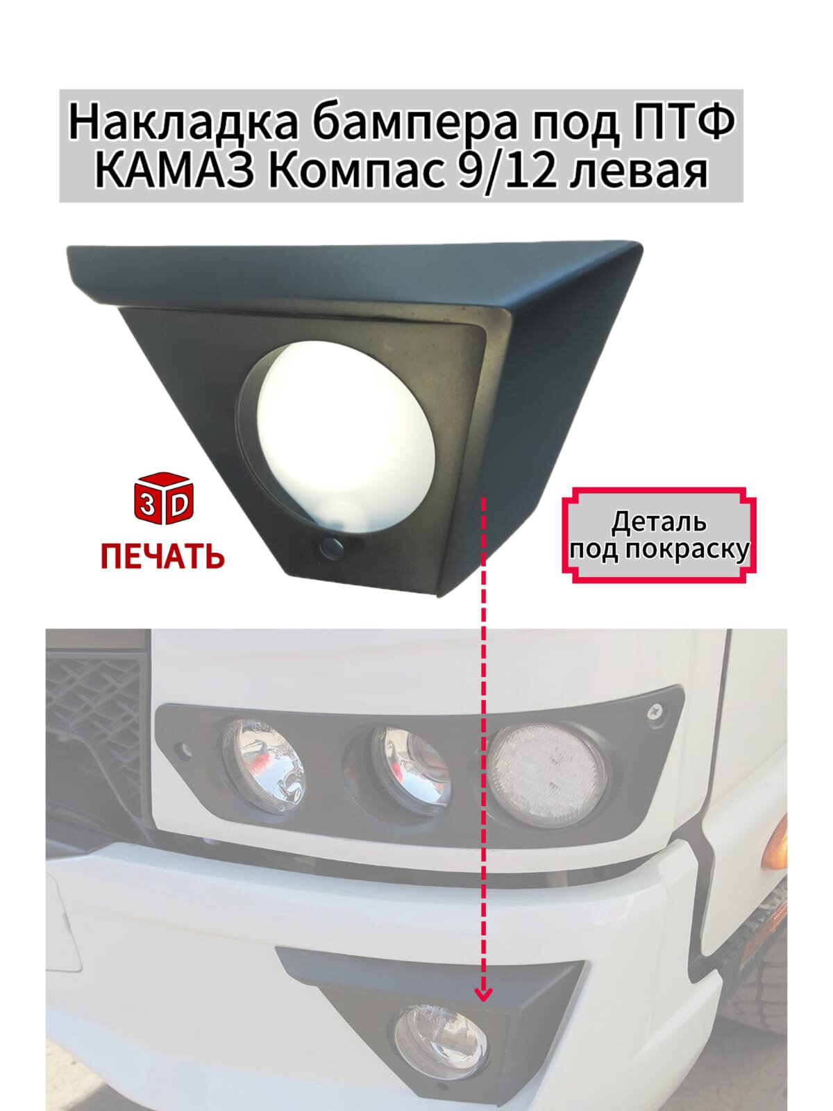 Накладка бампера под ПТФ для КАМАЗ Компас 9/12, левая
