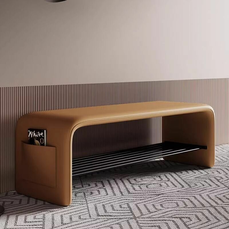 Банкетка для обуви "H816", 3D эффект, оранжевая, из искусственной кожи, мягкая, 80x42x35 см