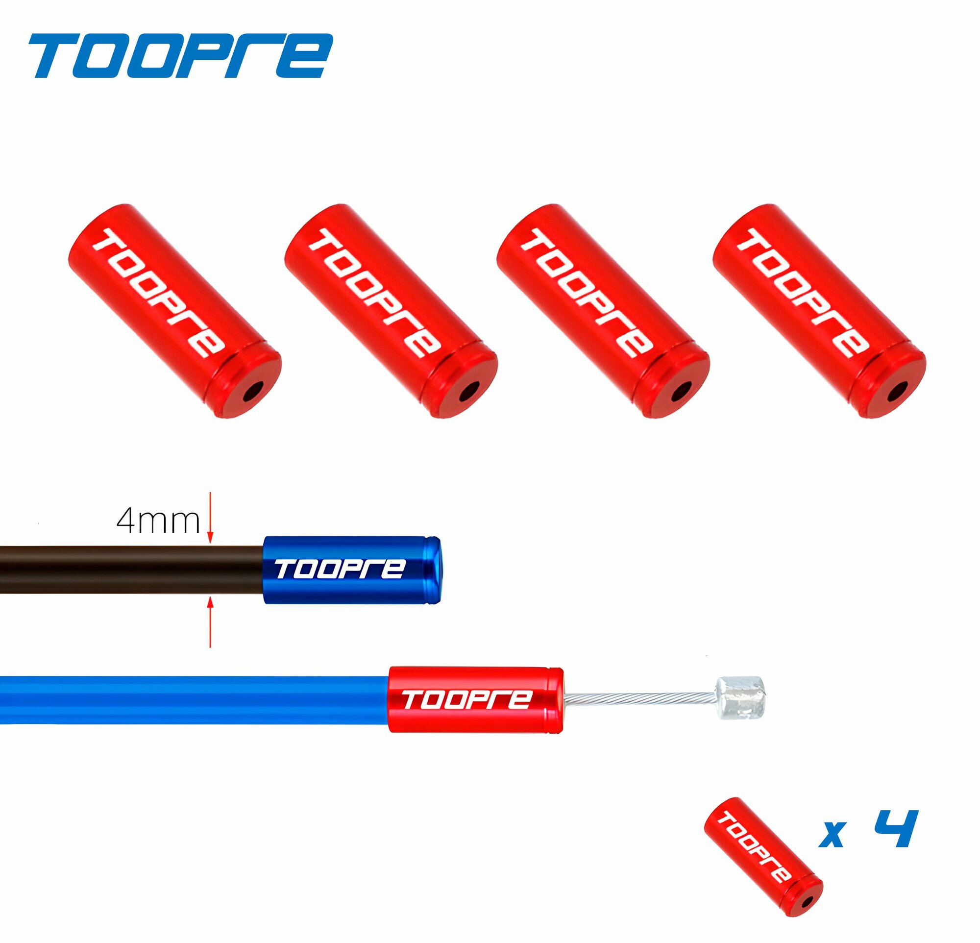 Наконечники оплетки переключения TOOPRE, красный цвет, 4 шт, 4 мм