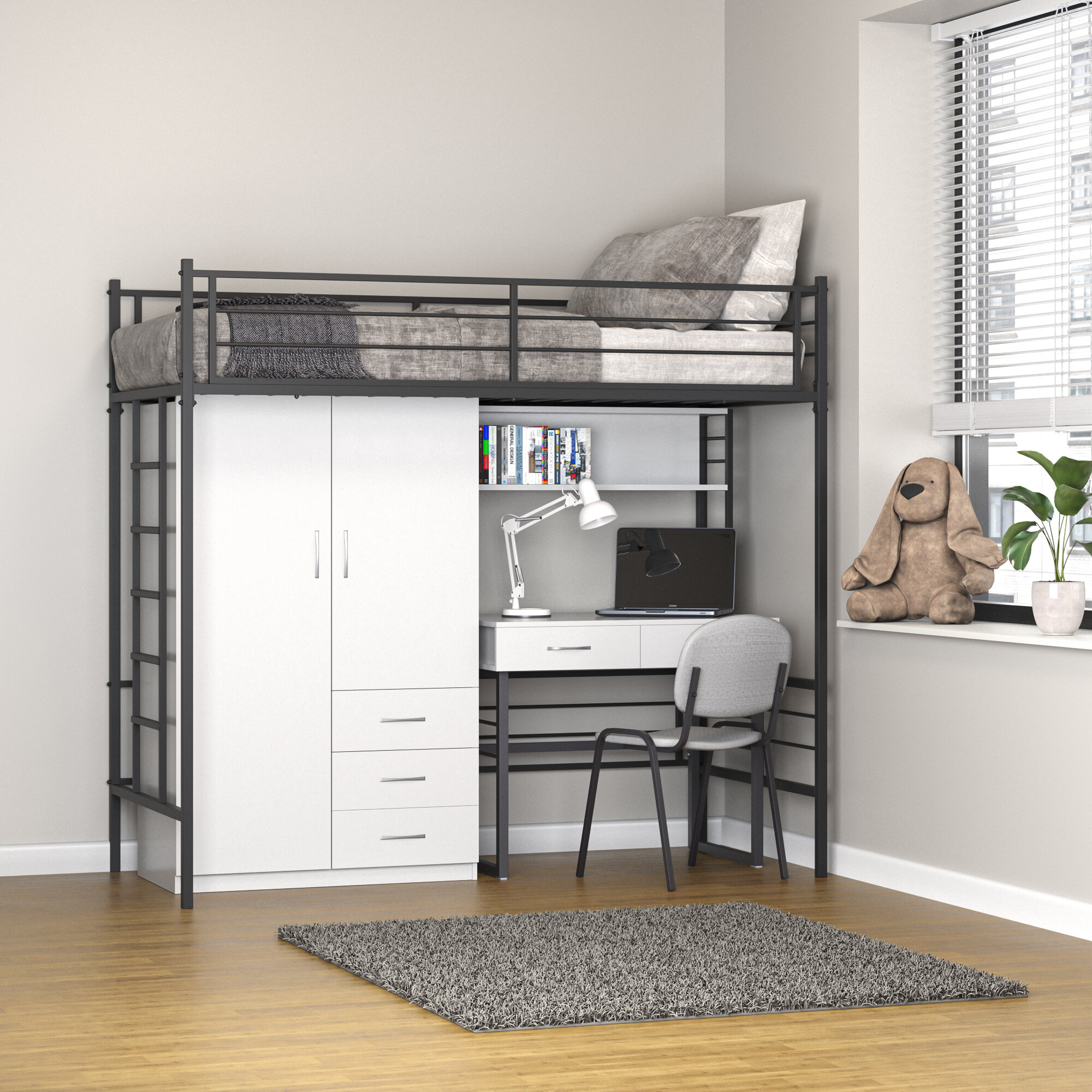 Двухъярусная кровать-чердак "Лофт Гавань", односпальная, металл, чёрная, 206 × 96 × 188 см