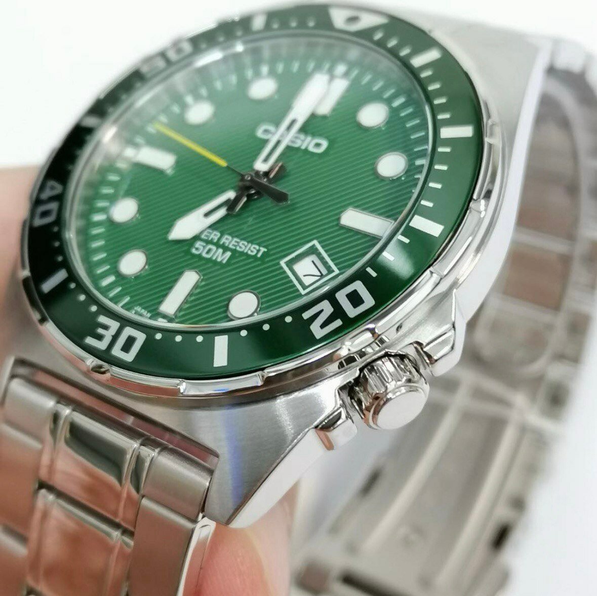 Наручные часы CASIO, серебряный, зеленый — фото 1
