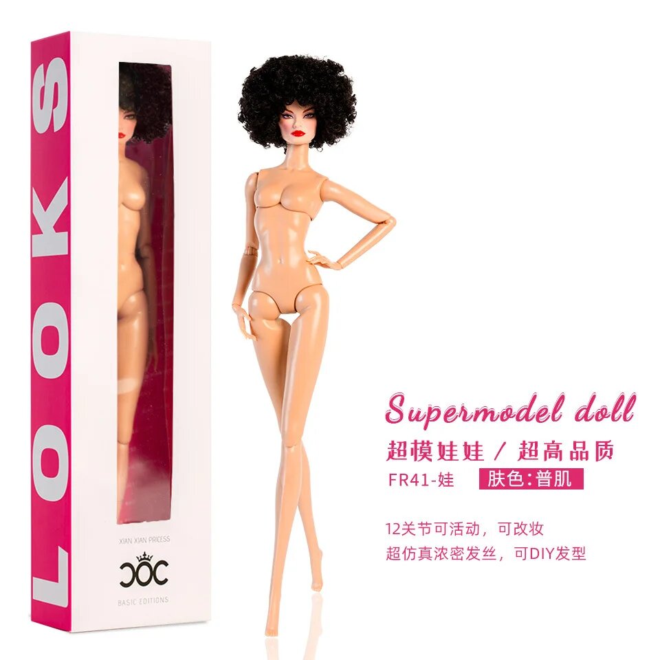 Кукла 1/6 резиновая обнаженная каштановые волосы 32 см Розовый, normal skin 41, box pack